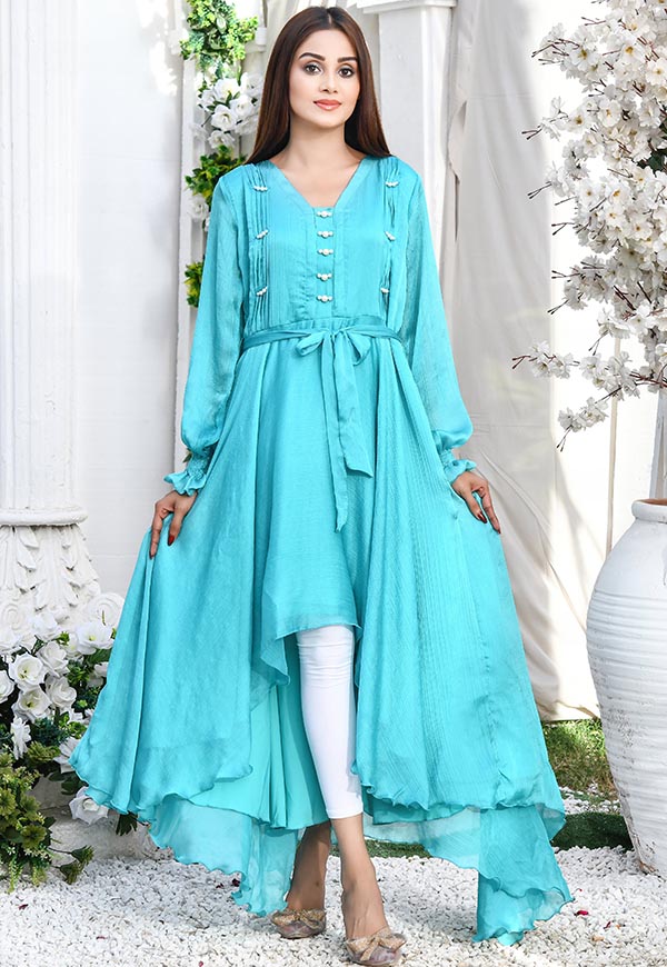 Womens Sea Blue Frock - Modest Clothing